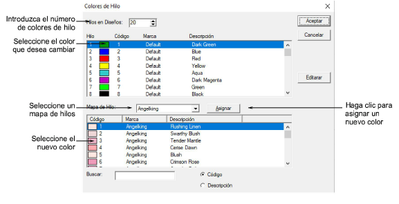 Cambiar colores de hilo