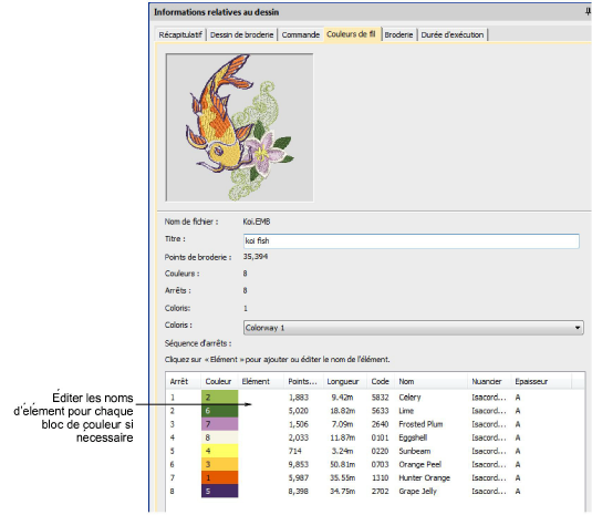 Informations relatives au dessin > Couleurs de fil